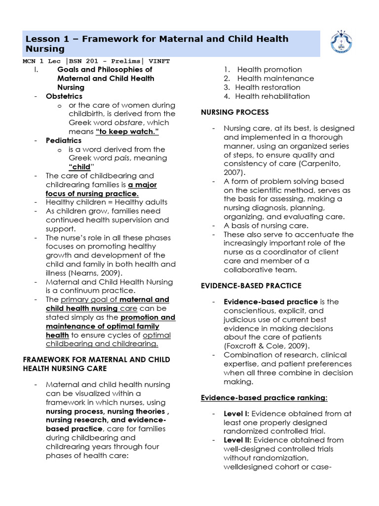 Framework For Maternal and Child Health Nursing | PDF | Nursing | Pregnancy