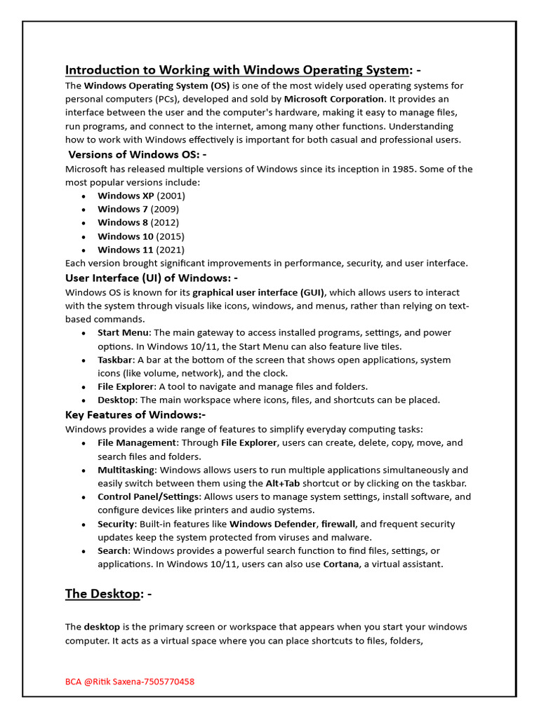 6.introduction To Working With Windows Operating System | PDF | Window (Computing) | Graphical ...