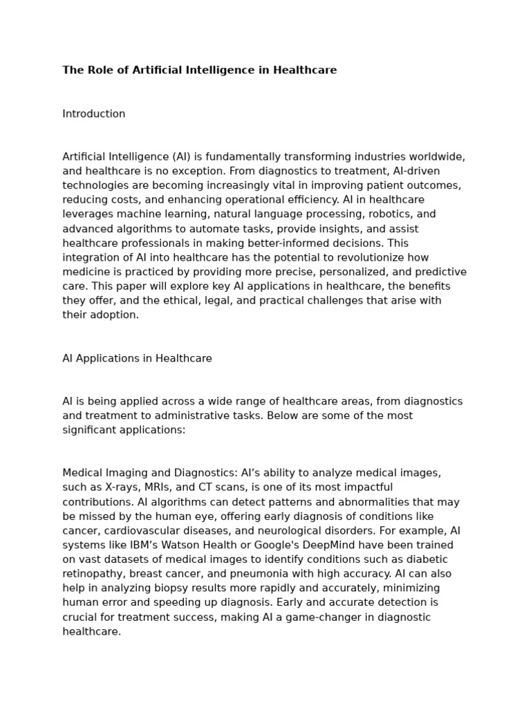 The Role of Artificial Intelligence in Healthcare | PDF | Artificial ...