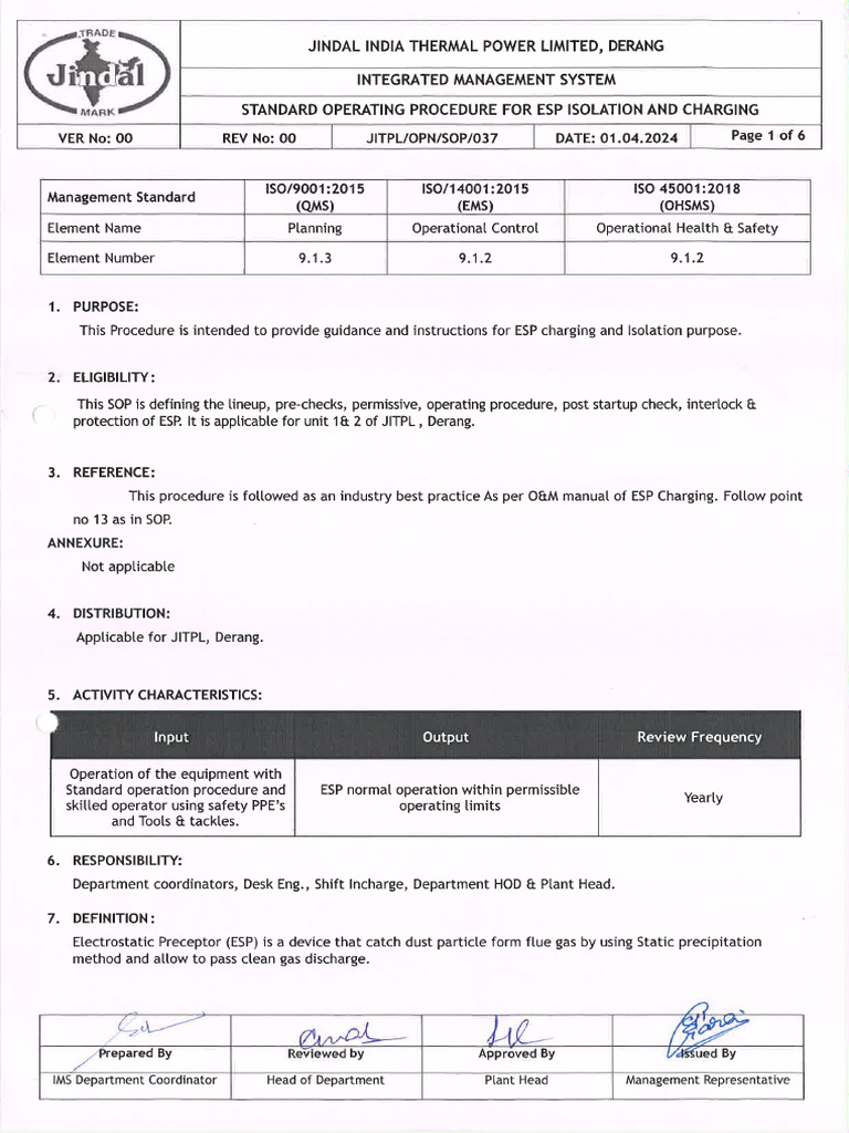 Esp Isolation and Charging (Jitpl-Opn-Sop-037) | PDF