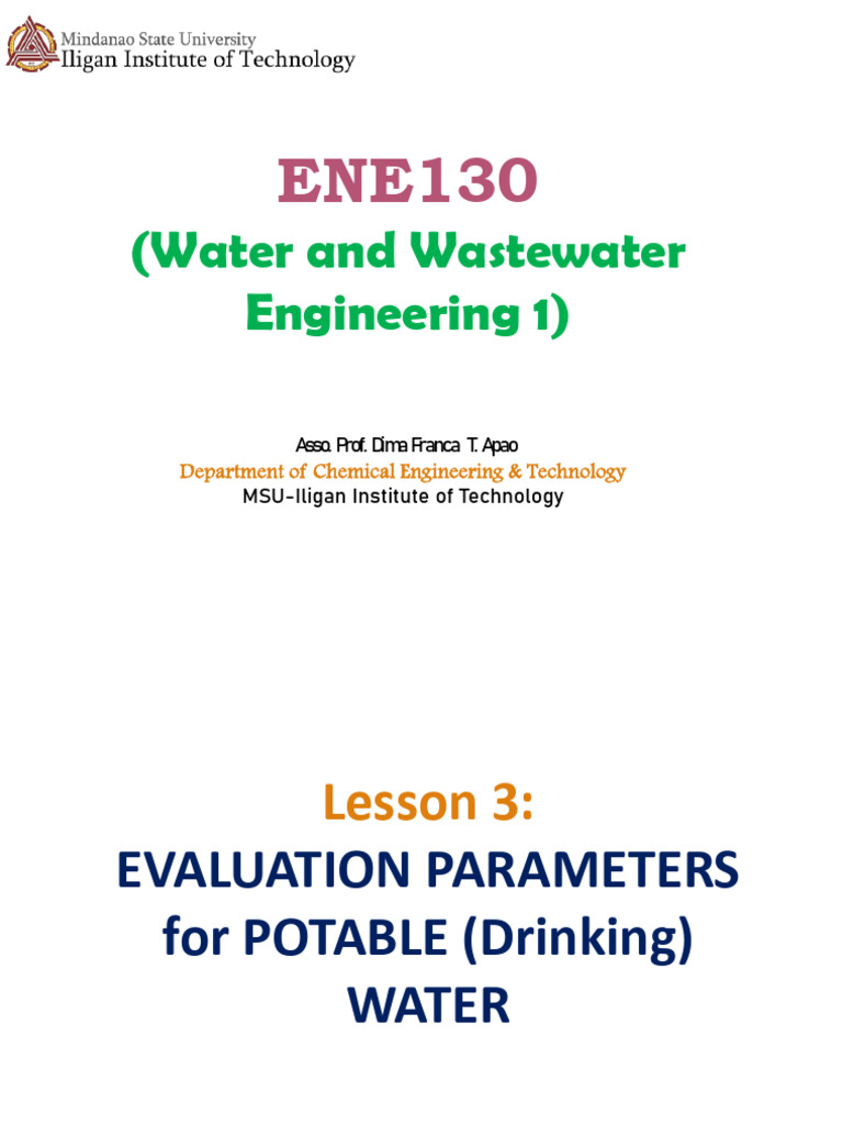 Lesson 3 - Evaluation Parameters For Potable Water | PDF | Water ...