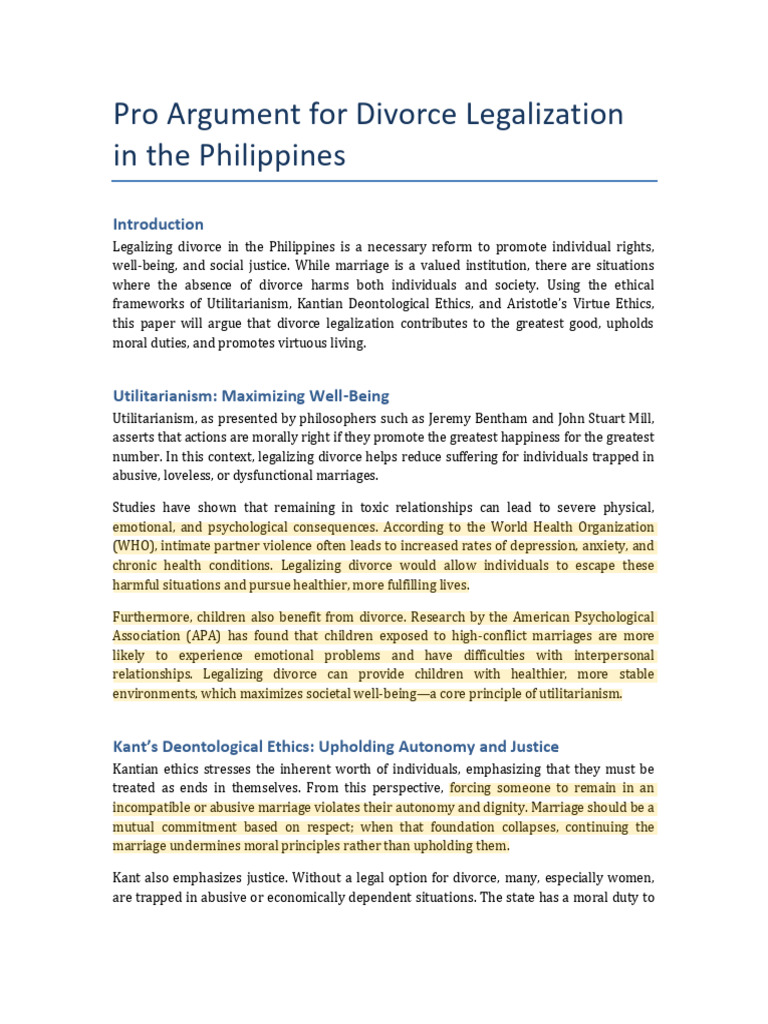 Divorce in The Philippines 2 | PDF | Utilitarianism | Divorce