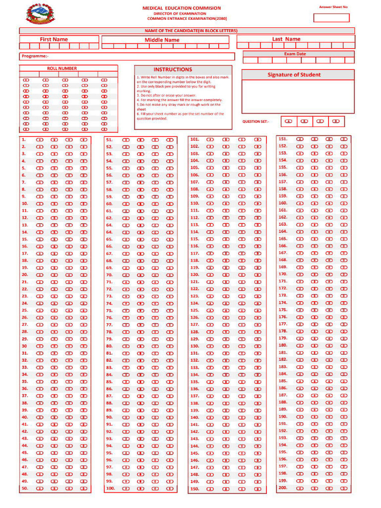 MEC CEE OMR SHEET - Target of 200 CEE | PDF