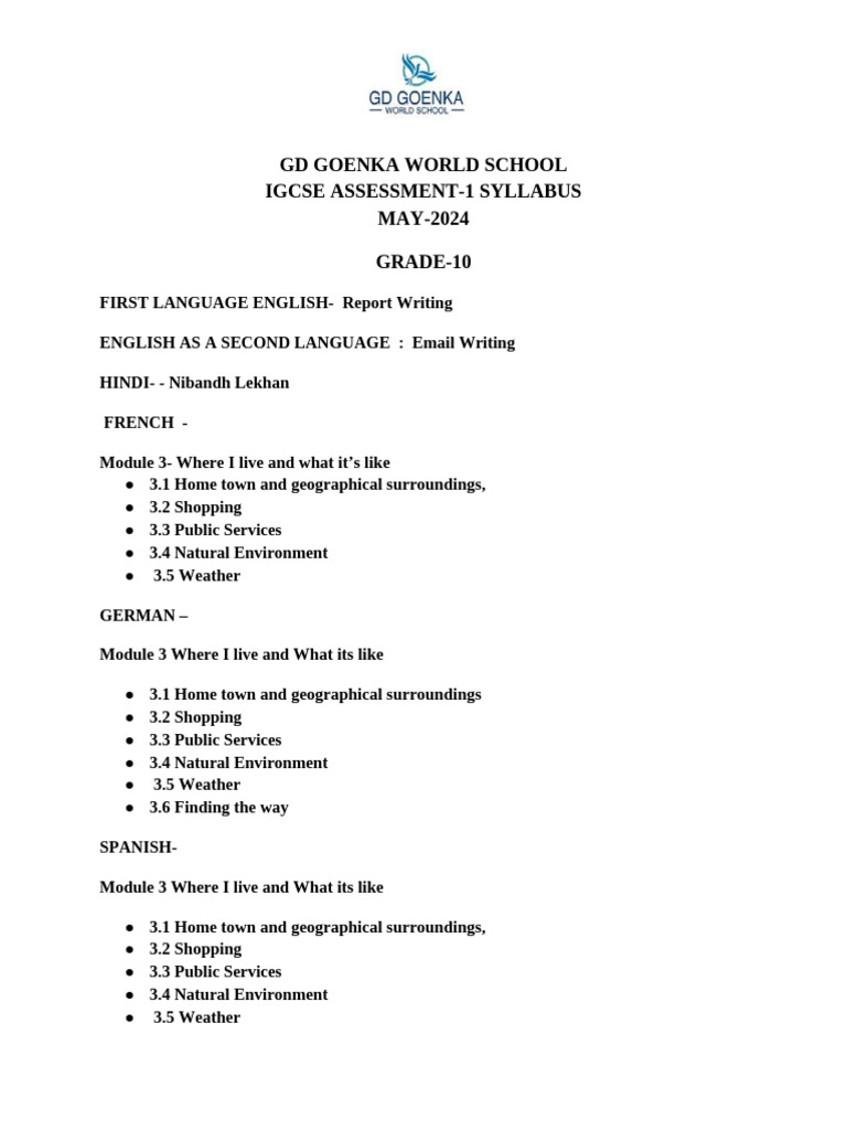 Grade 10 IGCSE May 2024 Syllabus | PDF
