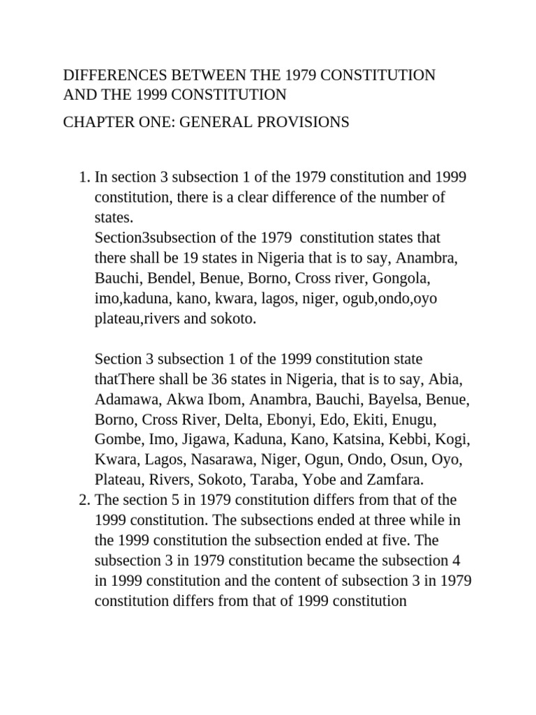 Differences Between The 1979 Constitution and The 1999 Constitution ...