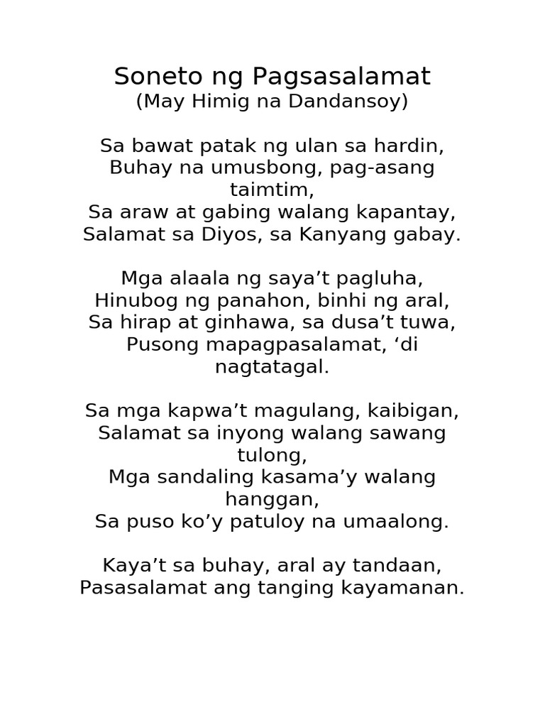 Soneto NG Pagsasalamat | PDF