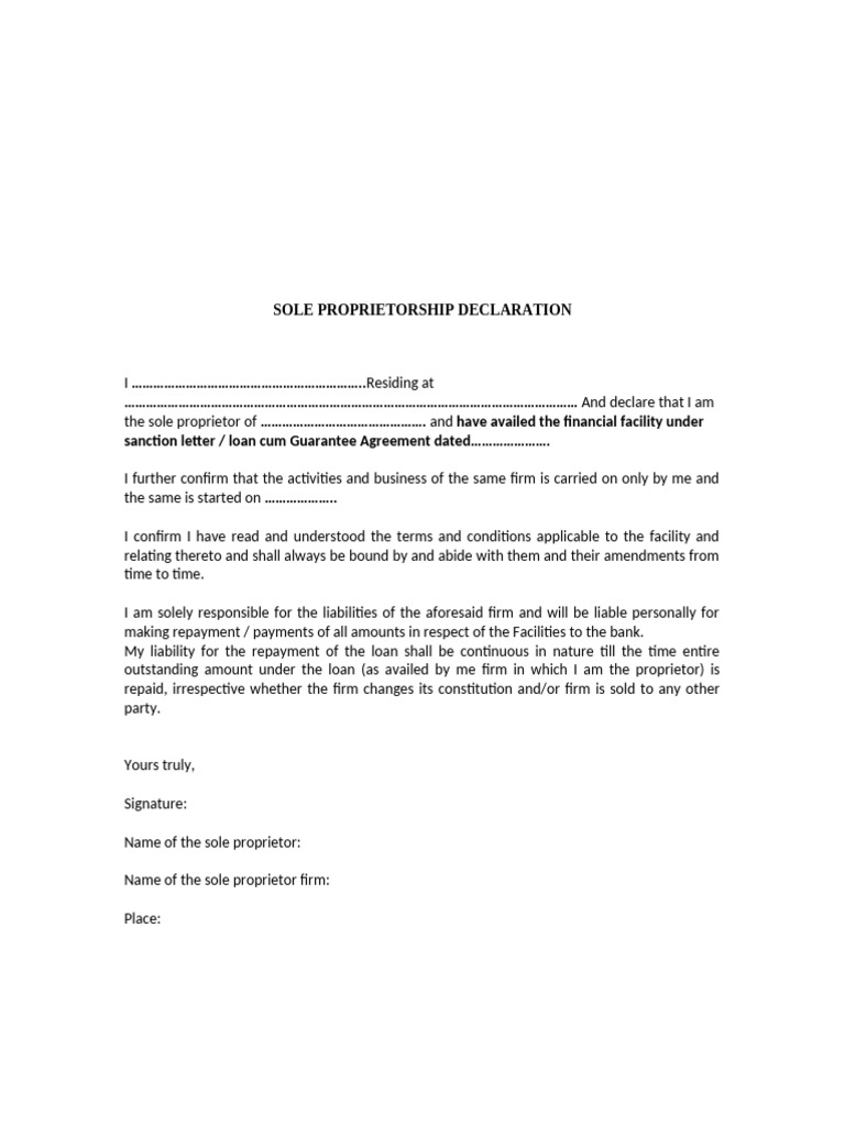 SOLE Proprietorship Declaration | PDF