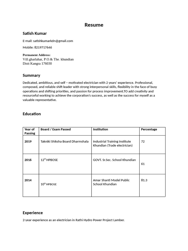 Resume: Satish Kumar | PDF