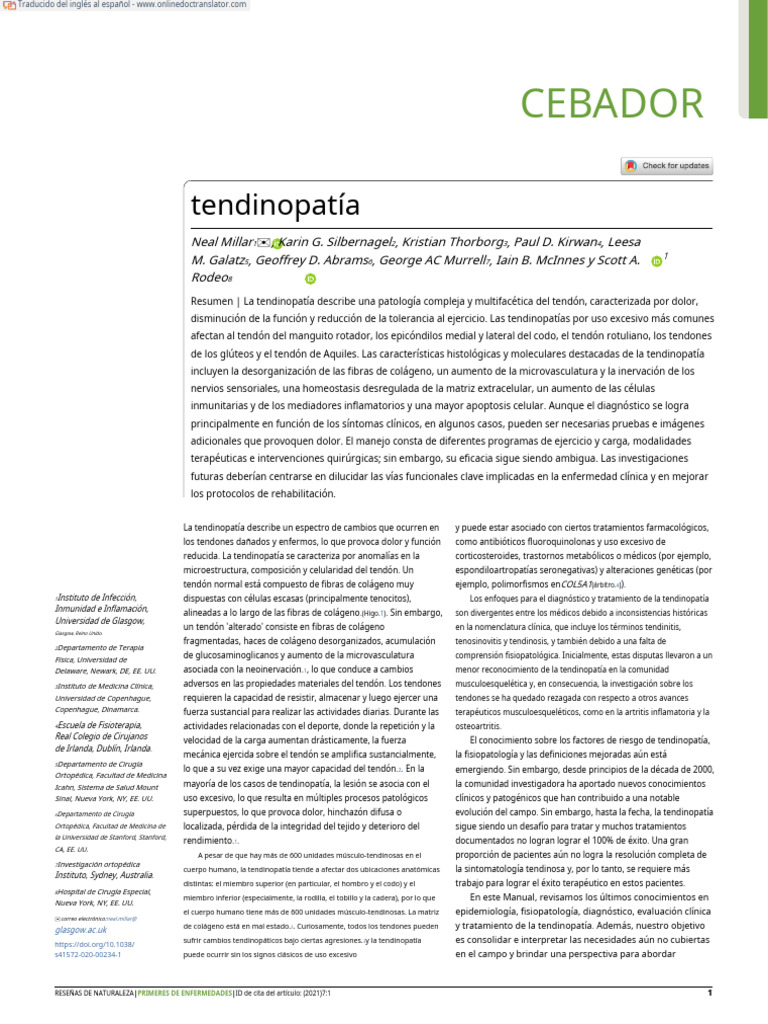 TENDINOPATIA | PDF | Tendón | Medicina CLINICA