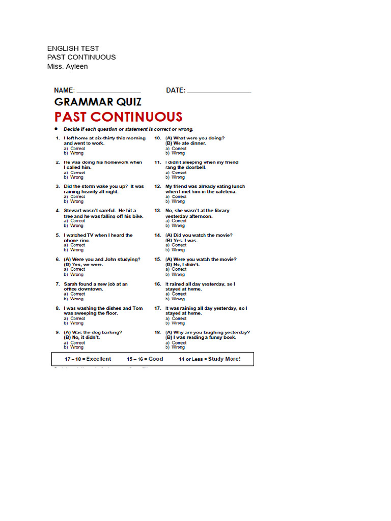 Past Progressive Quiz | PDF