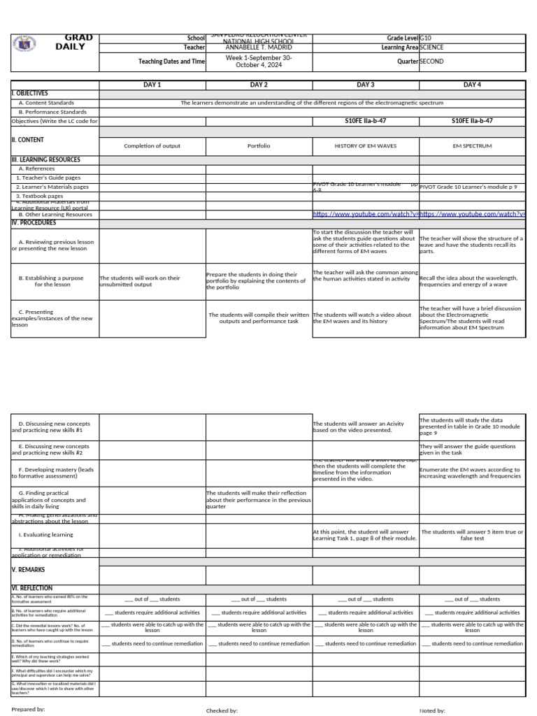 DLL G10 Quarter 2 - WK 3 2024 2025 | PDF | Electromagnetic Radiation | Radio