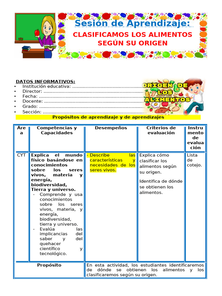 1° Sesión Día 4 Cyt Clasificamos Los Alimentos Según Su Origen | PDF | Alimentos | Maestros
