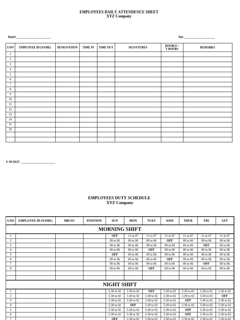 Employee Attendance and Duty Schedule | PDF