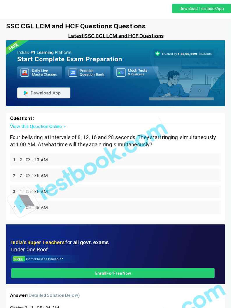 SSC CGL LCM and HCF Questions 660d66baa3de5dc02ba4d298 | PDF