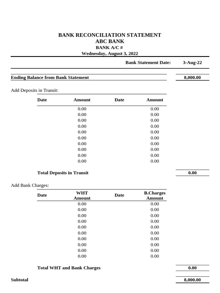 Template 01 Monthly Bank Reconciliation | PDF | Financial Services ...
