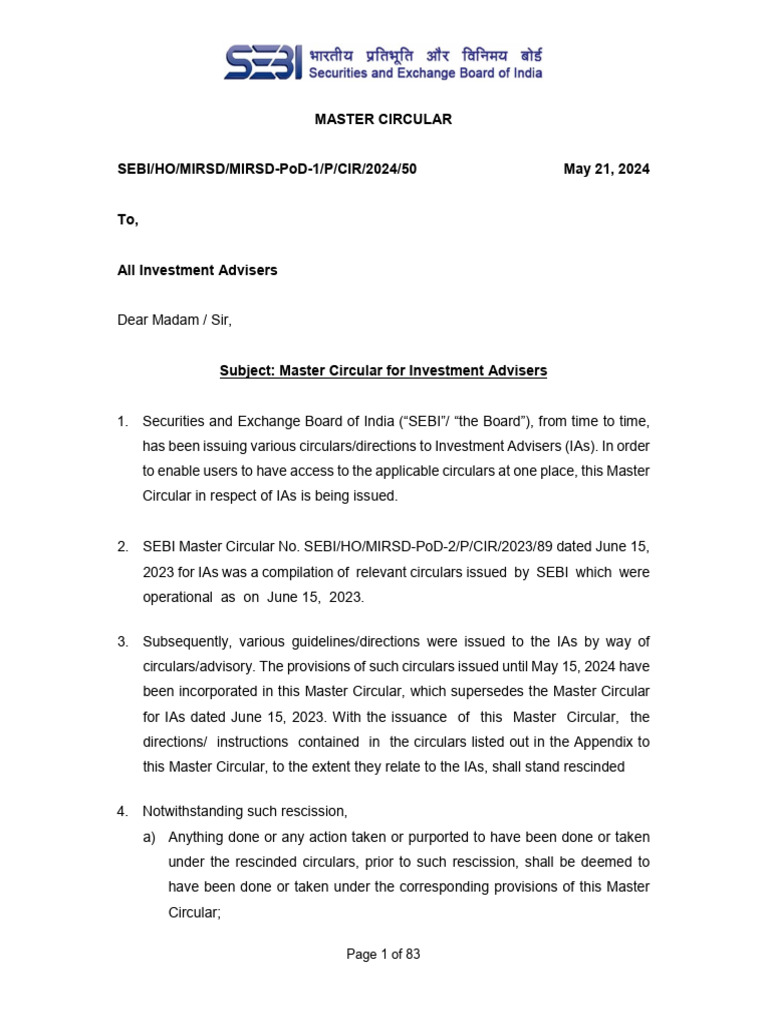 IA Master Circular | PDF | Financial Adviser | Securities (Finance)