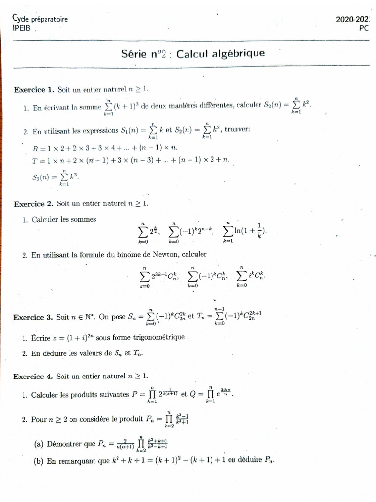 Série 2 Calcul Algebrique | PDF