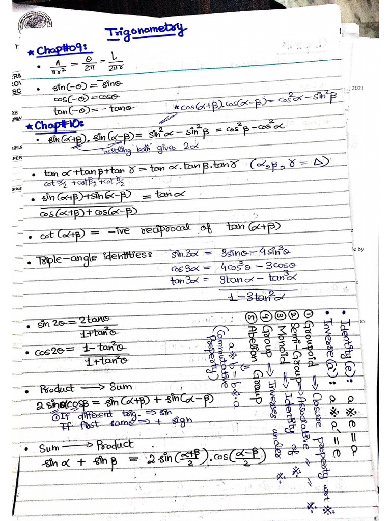 My Maths Formulas Key Points FSC | PDF