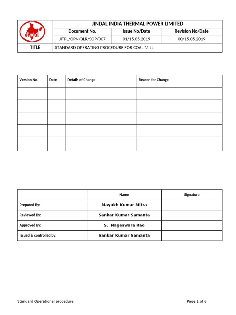 007 - Jitpl - Opn - BLR - Sop of Pulveriser | PDF | Valve ...