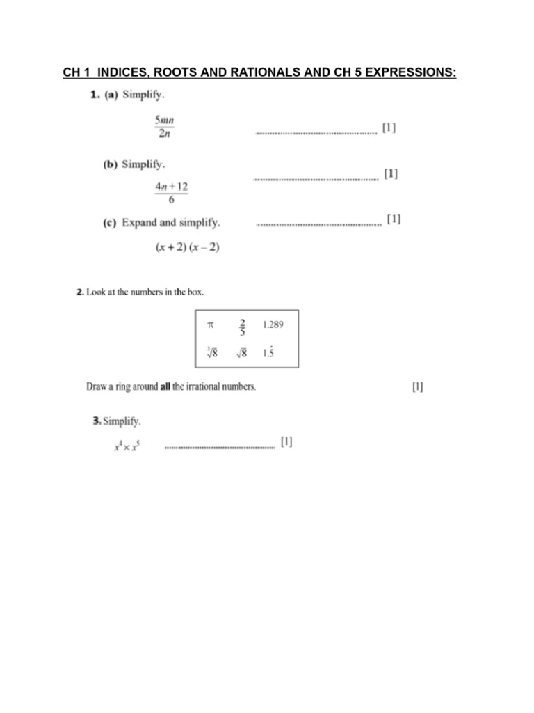 Grade 8 Revision Worksheet For CH-1 & CH-5 | PDF