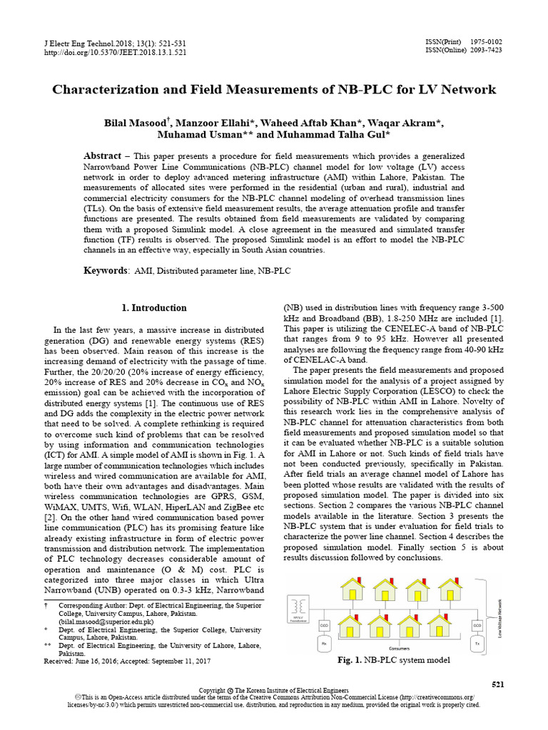 Characterization and Field Measurements of NB-PLC For LV Network | PDF ...