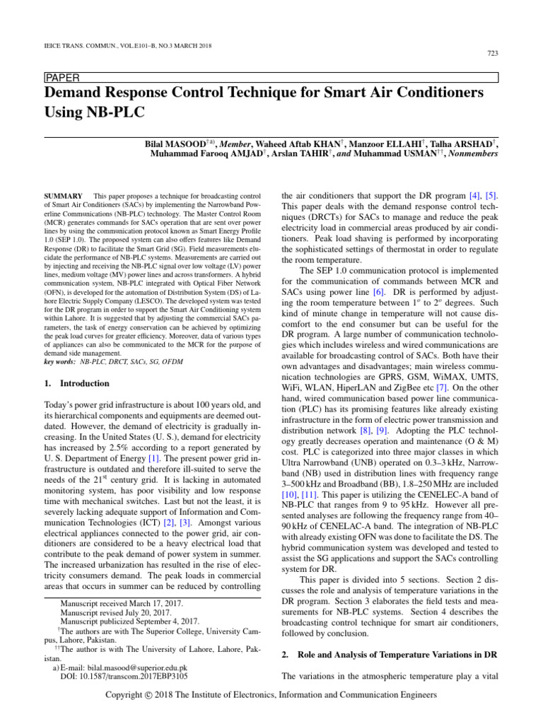 Demand Response Control Technique For Smart Air Conditioners ...