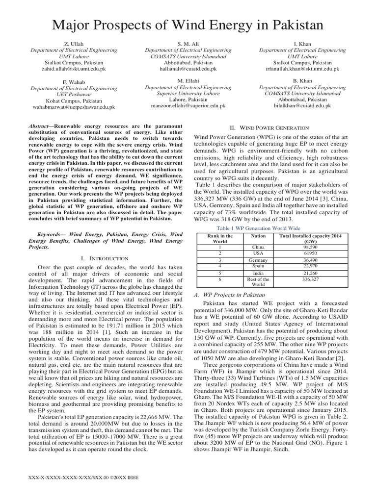 Major Prospects of Wind Energy in Pakistan | PDF | Wind Farm | Offshore ...