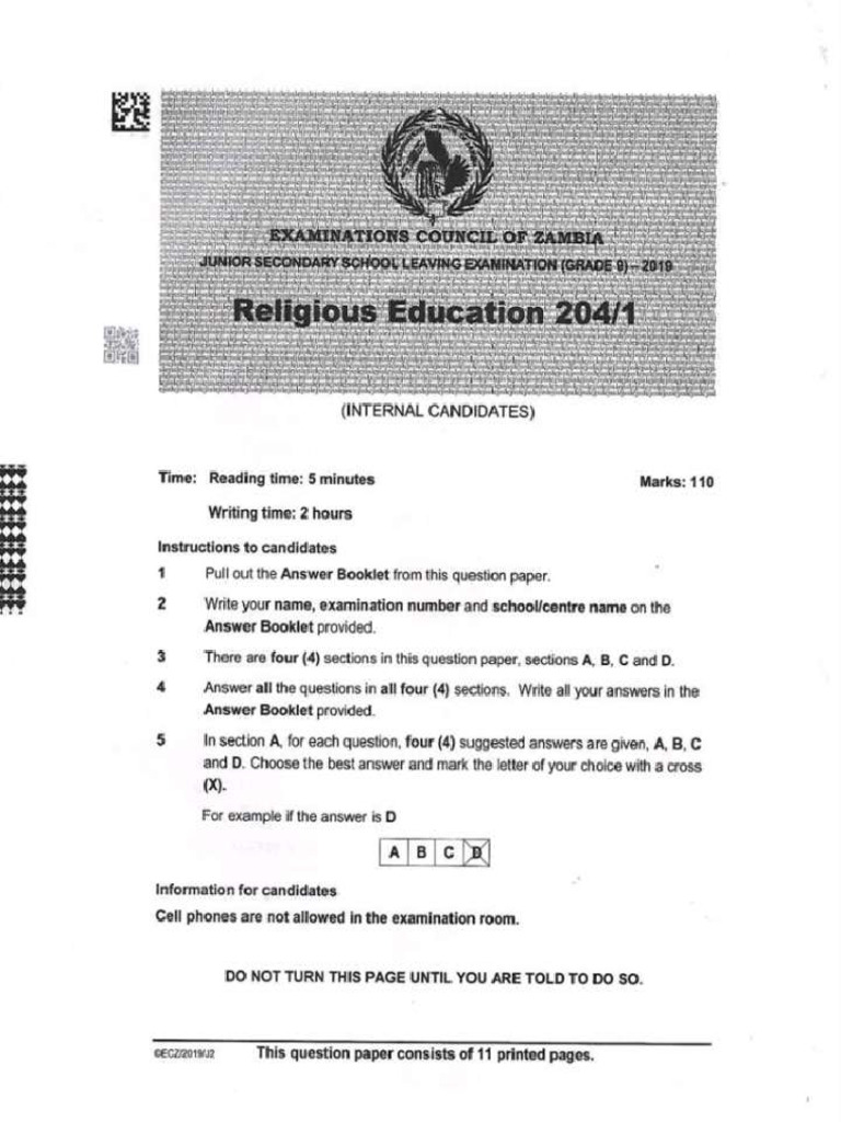 2019 Religious Education Past Paper | PDF