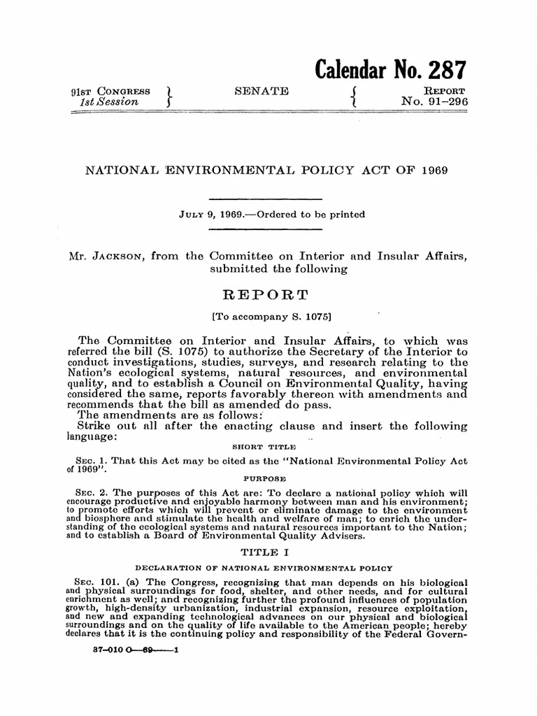Senate Report On NEPA | PDF | National Environmental Policy Act | Policy