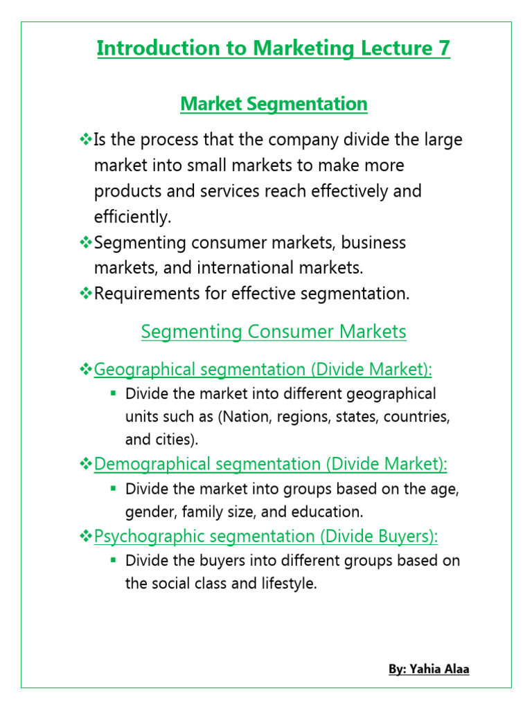 Introduction To Marketing Lecture 7 | PDF | Marketing | Market Segmentation