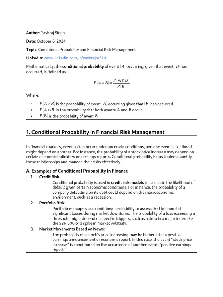 Conditional_Probability_and_Financial_Risk_Management | PDF | Value At ...