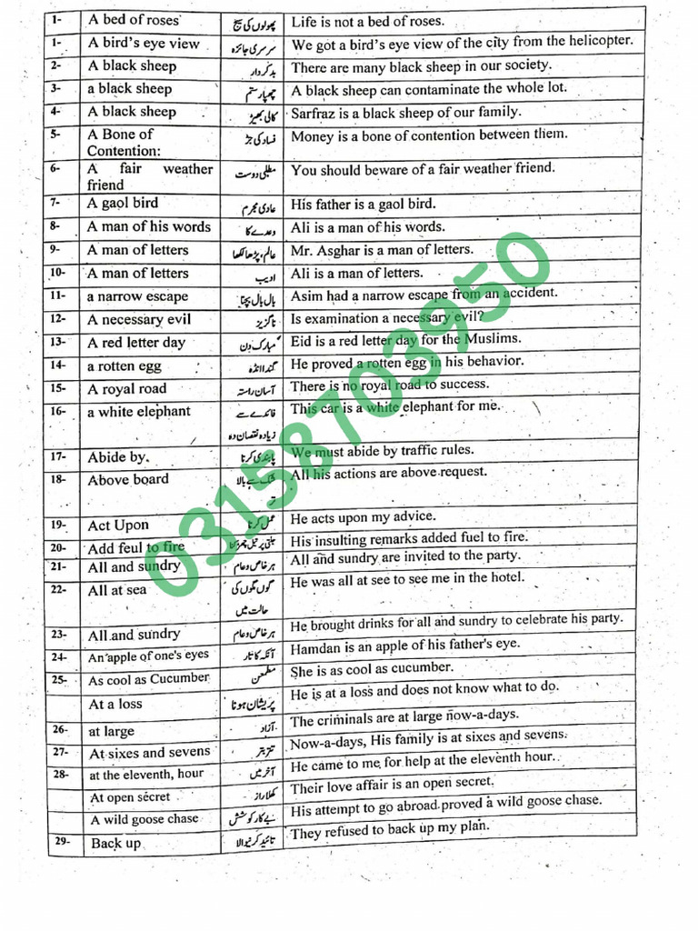 2nd Year English Idioms Solved | PDF 2nd Year English Idioms Solved | PDF