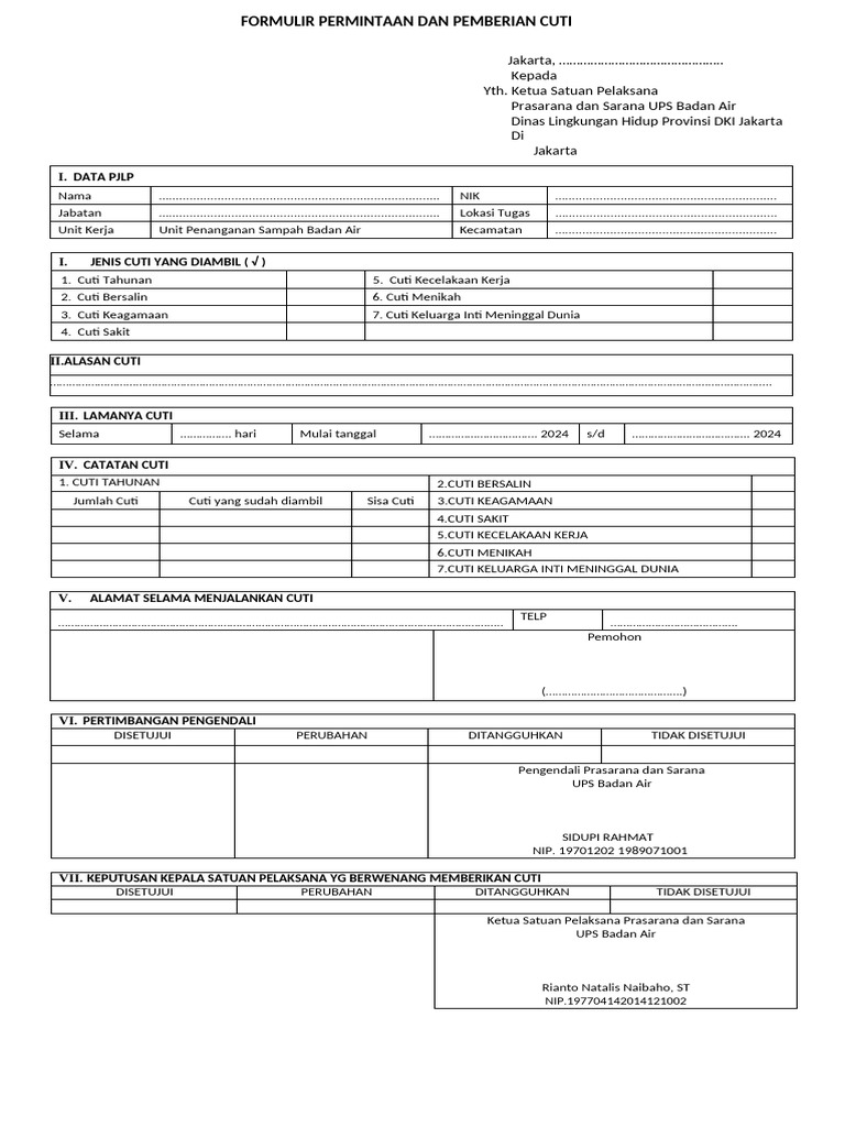 Form Cuti TTD Pak Sidupi 220724 | PDF