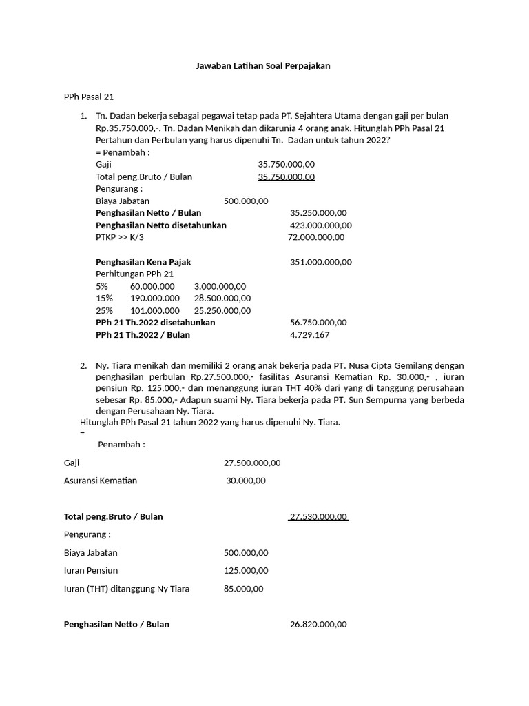 Jawaban Latihan Soal Perpajakan | PDF