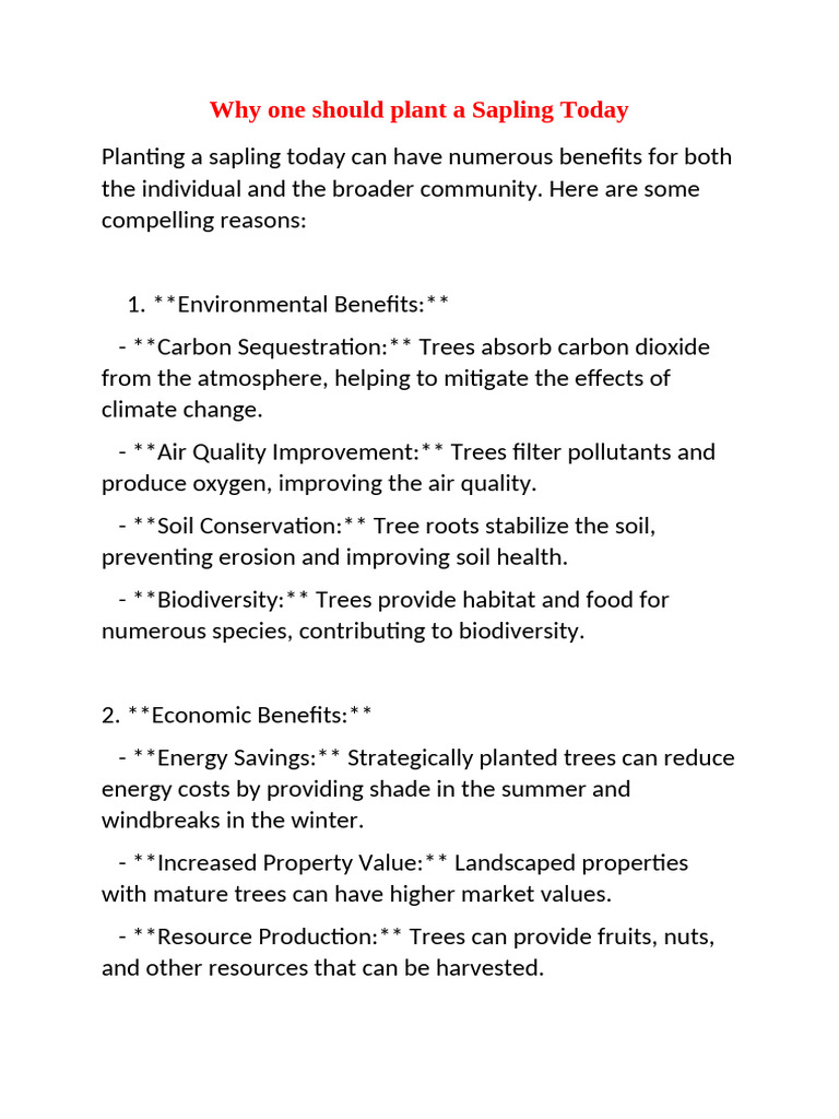 Why One Should Plant A Sapling Today | PDF | Trees | Sustainability