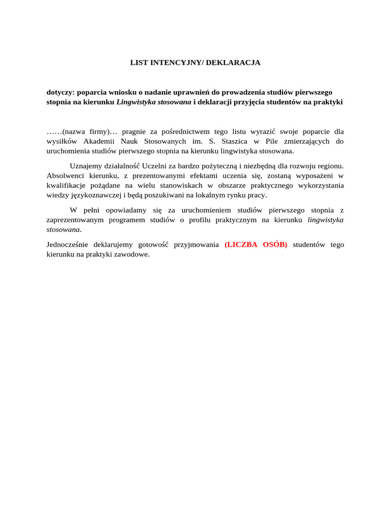 List Intencyjny | PDF
