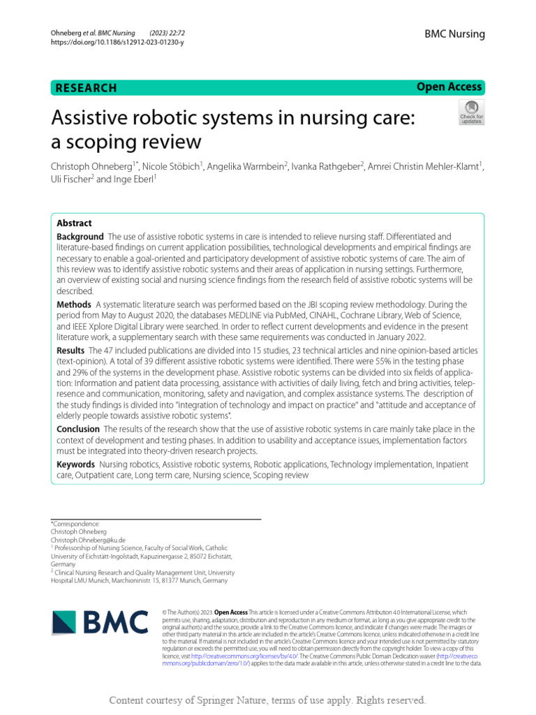 Assistive Robotic Systems in Nursing Care A Scopin | PDF | Creative ...