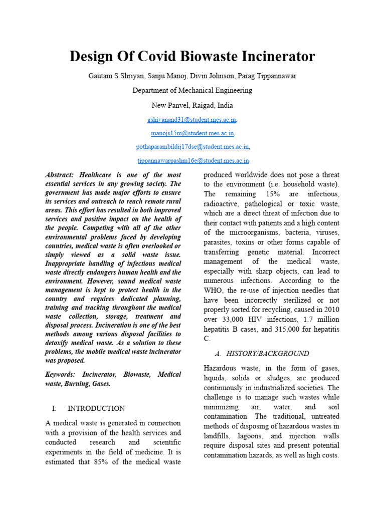 IEEE PAPER INCINERATOR (COVID Bio-Waste Incinerator) | PDF ...