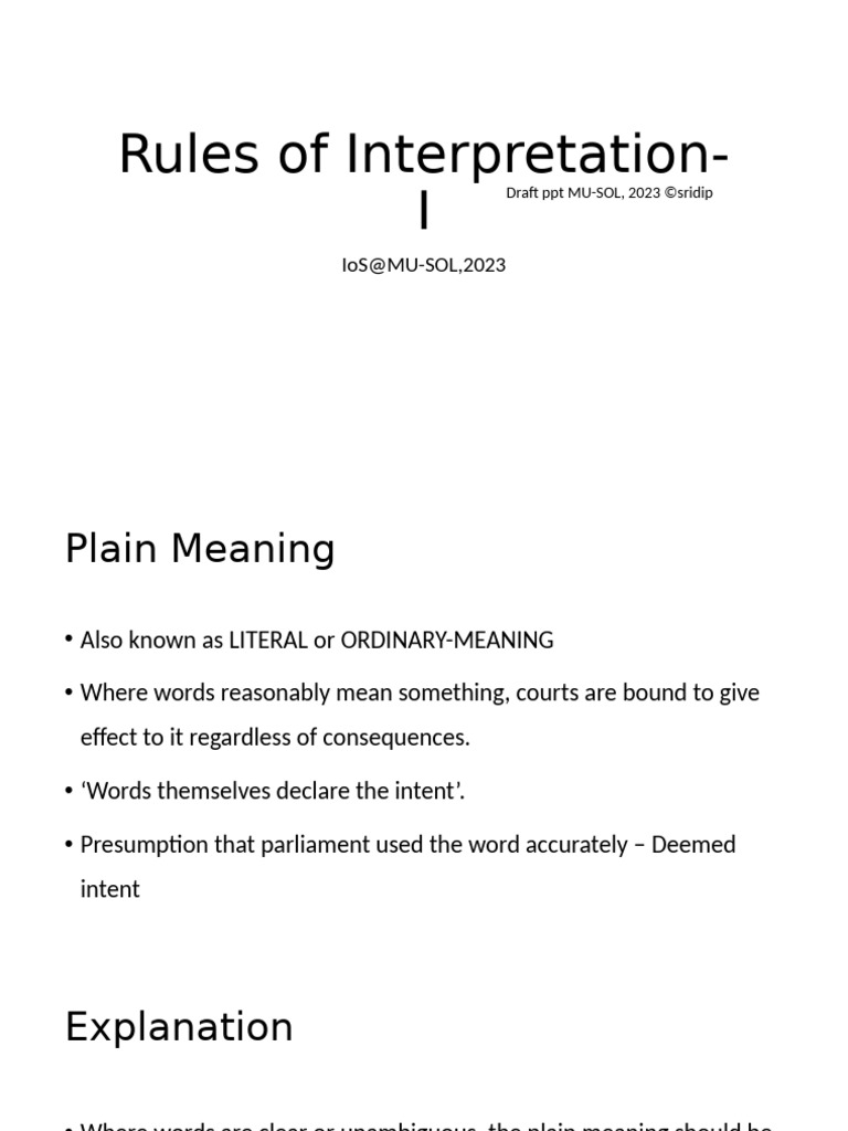 Rules of Interpretation in Law 2023 | PDF | Plain Meaning Rule | Prosecutor