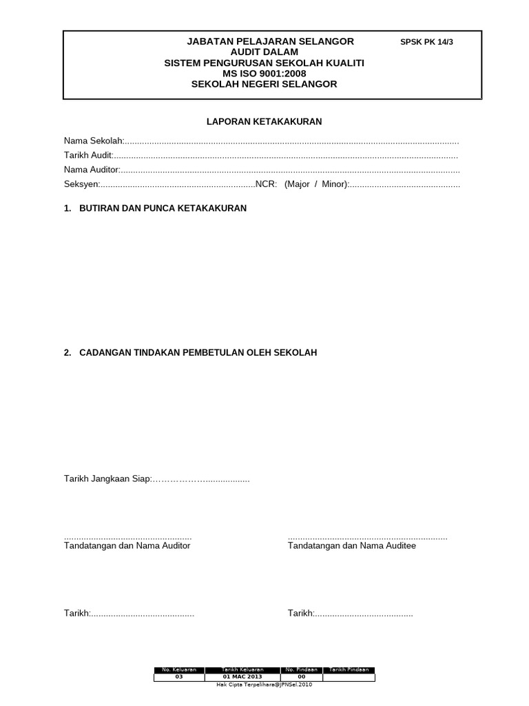 Borang PK 14 3 Laporan Ketakakuran | PDF