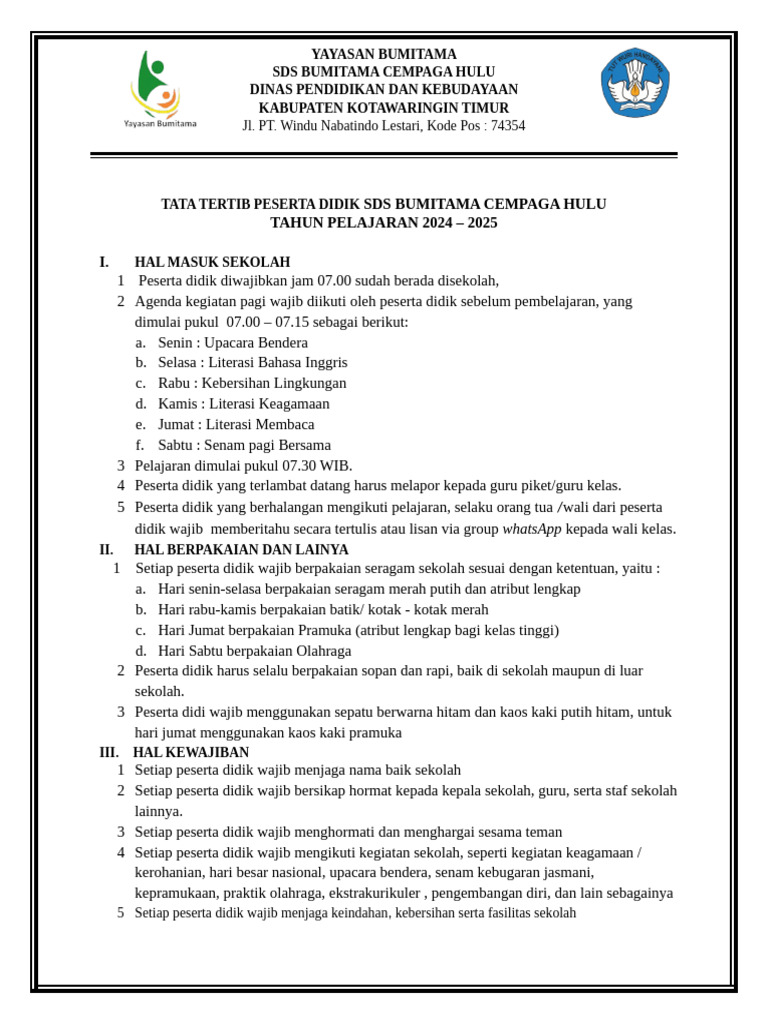 Tata Tertib Peserta Didik Tapel 2024 - 2025 | PDF | Kesehatan Holistik | Gaya Hidup