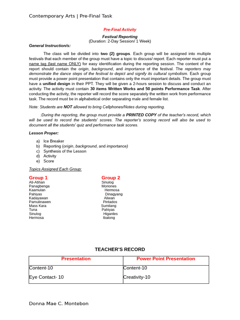 CPAR PreFinal Reporting | PDF