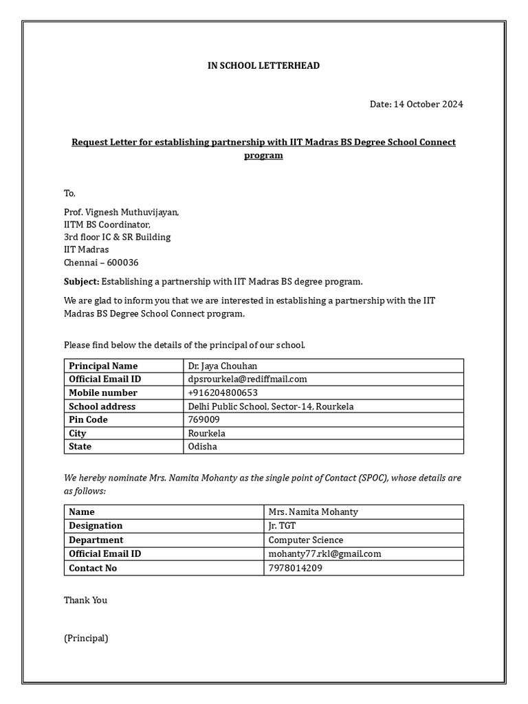 Request Letter IITM | PDF