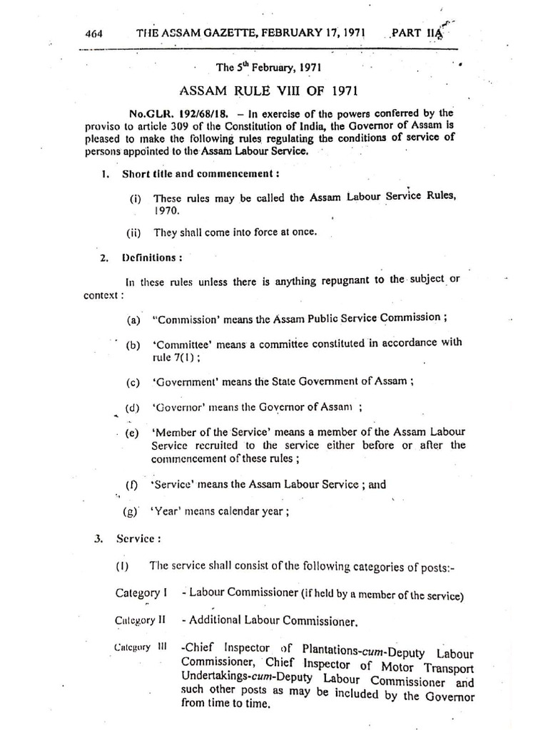 Assam Labour Service Rules 1970 | PDF