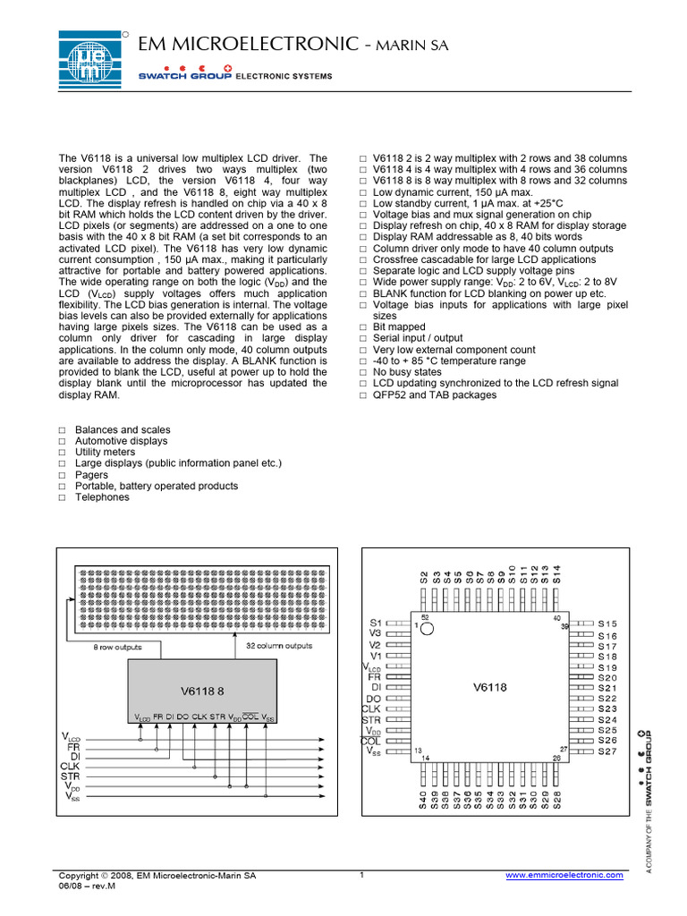 2, 4 and 8 Mutiplex LCD Driver: em Microelectronic | PDF | Liquid ...