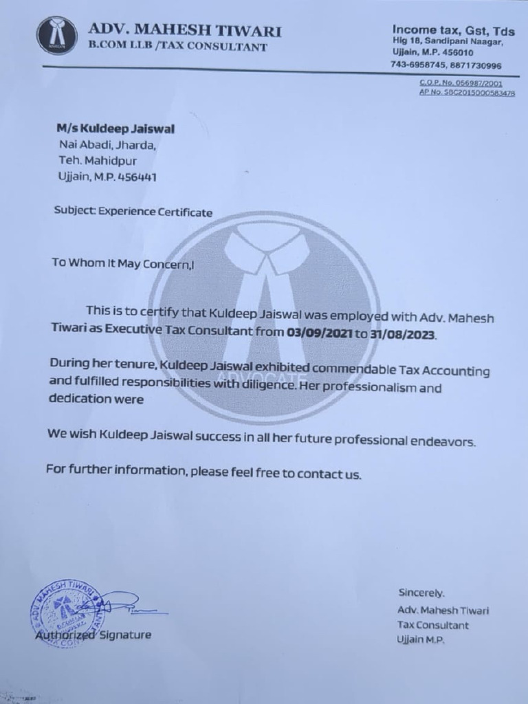 Experience Letter | PDF
