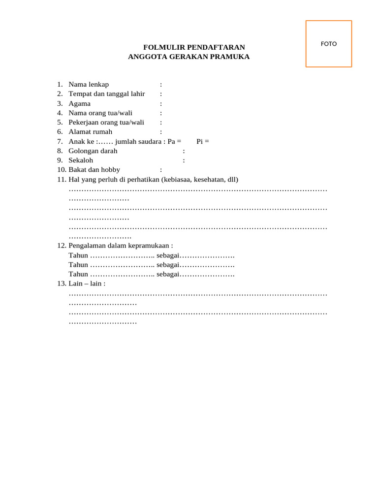 Folmulir Pendaftaran | PDF