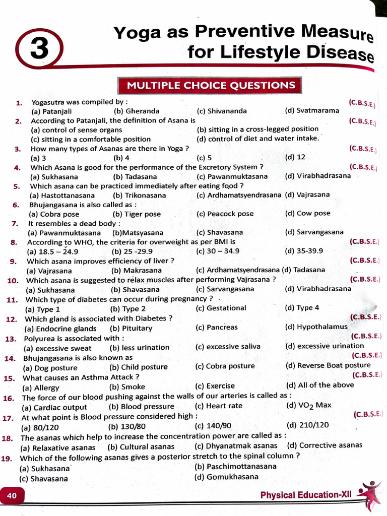 Revision Test Paper Chapter - 3 | PDF | Asana | Diabetes