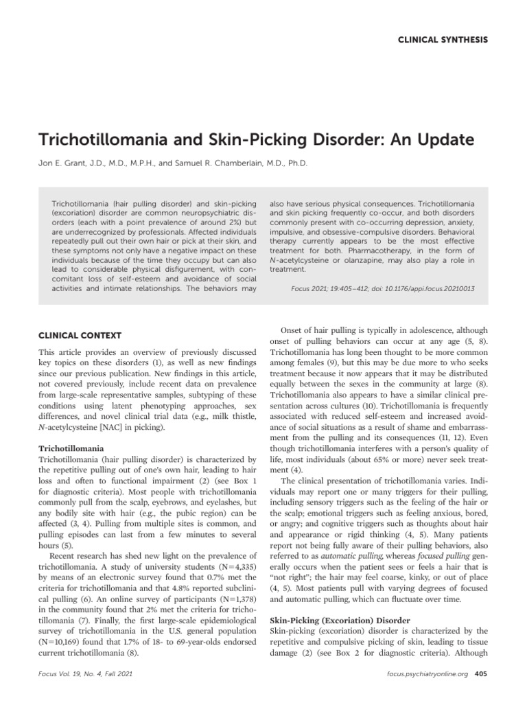 Trichotillomania & Skin-Picking Update | PDF | Mental Disorder | Obsessive–Compulsive Disorder