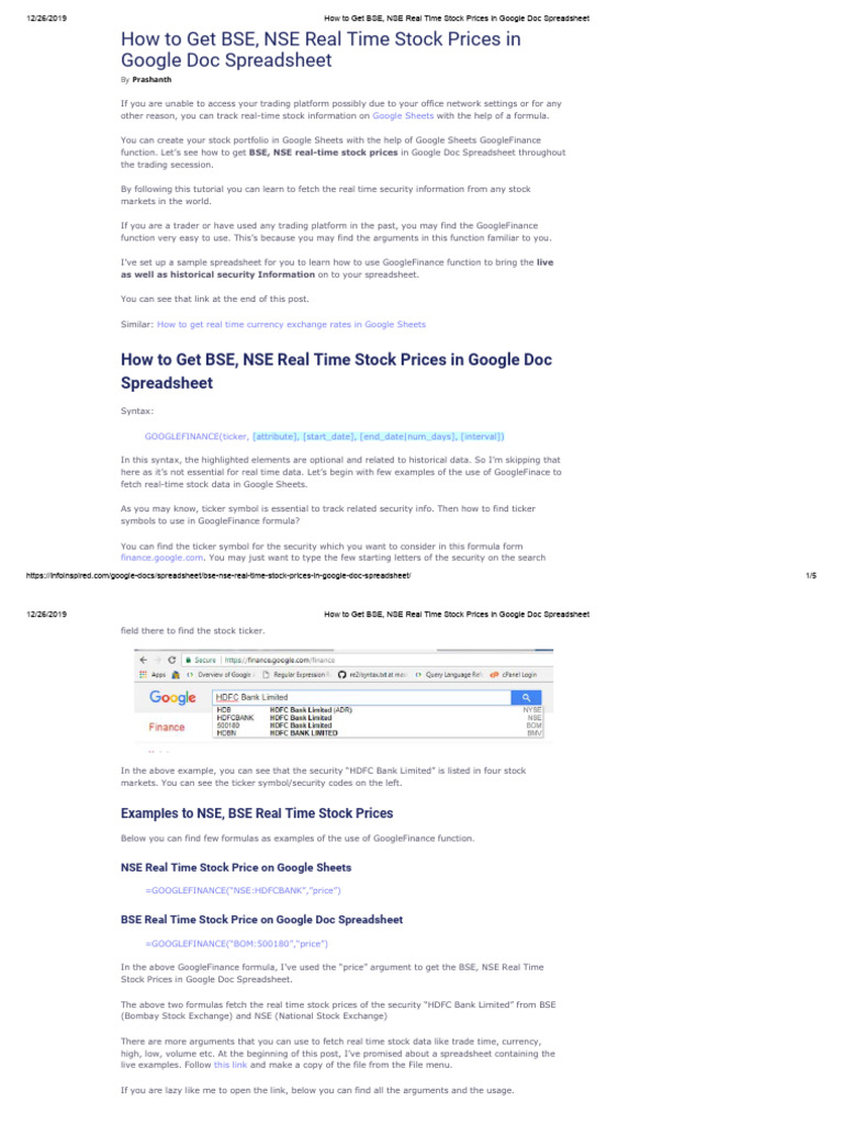 How To Get BSE, NSE Real Time Stock Prices in Google Doc Spreadsheet ...